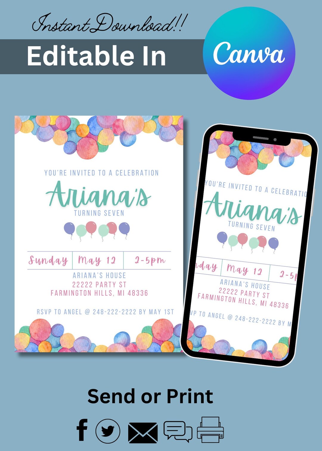 Colorful Confetti Birthday Invitation Template, Editable Confetti ...