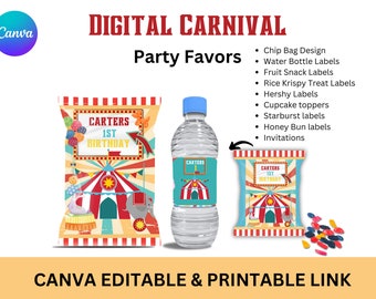 EDITABLE Carnival Circus Chip Bag Labels, Birthday Party Chip Bag ...