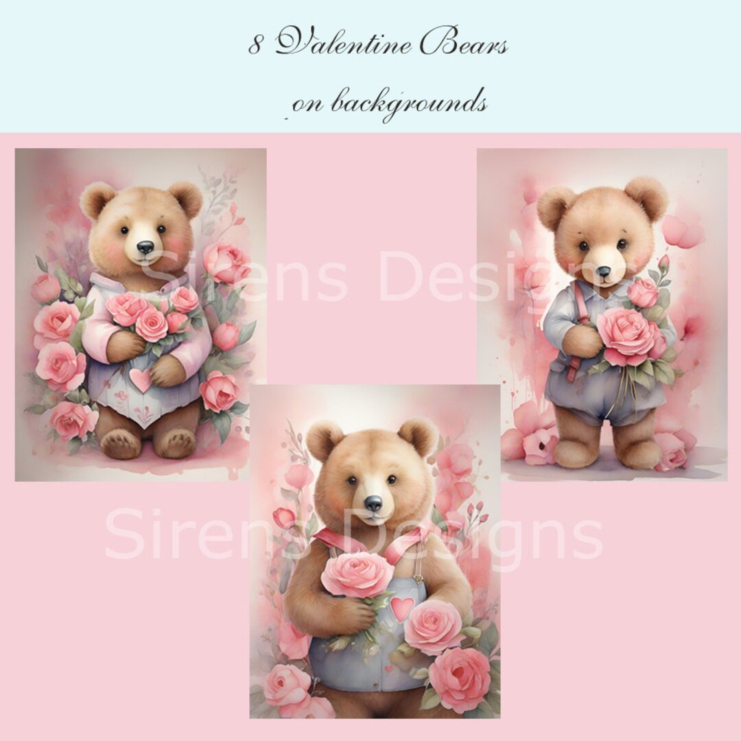 8 Valentine Bear JPG, Clip Art, Bear Clipart, Bears With Heart and ...
