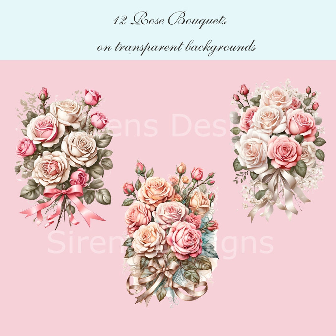 12 Rose Bouquet Clip Art, Rose Clipart, Card Making, Wedding ...