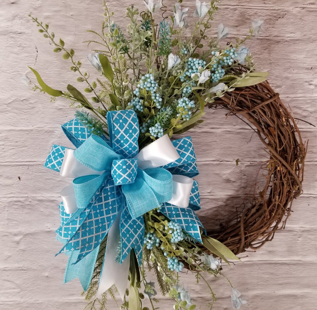 Blue Wildflowera Wreath, Spring Decor, Spring Door Wreath, Summer Door ...