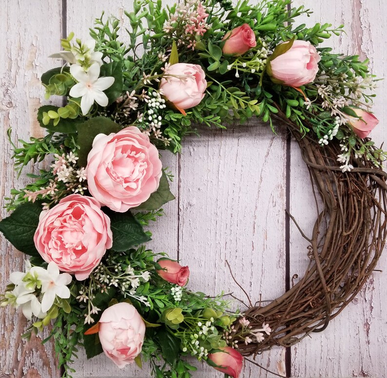 Pink Peony and Rose Spring Wreath, Spring Decor, Spring Door Wreath ...