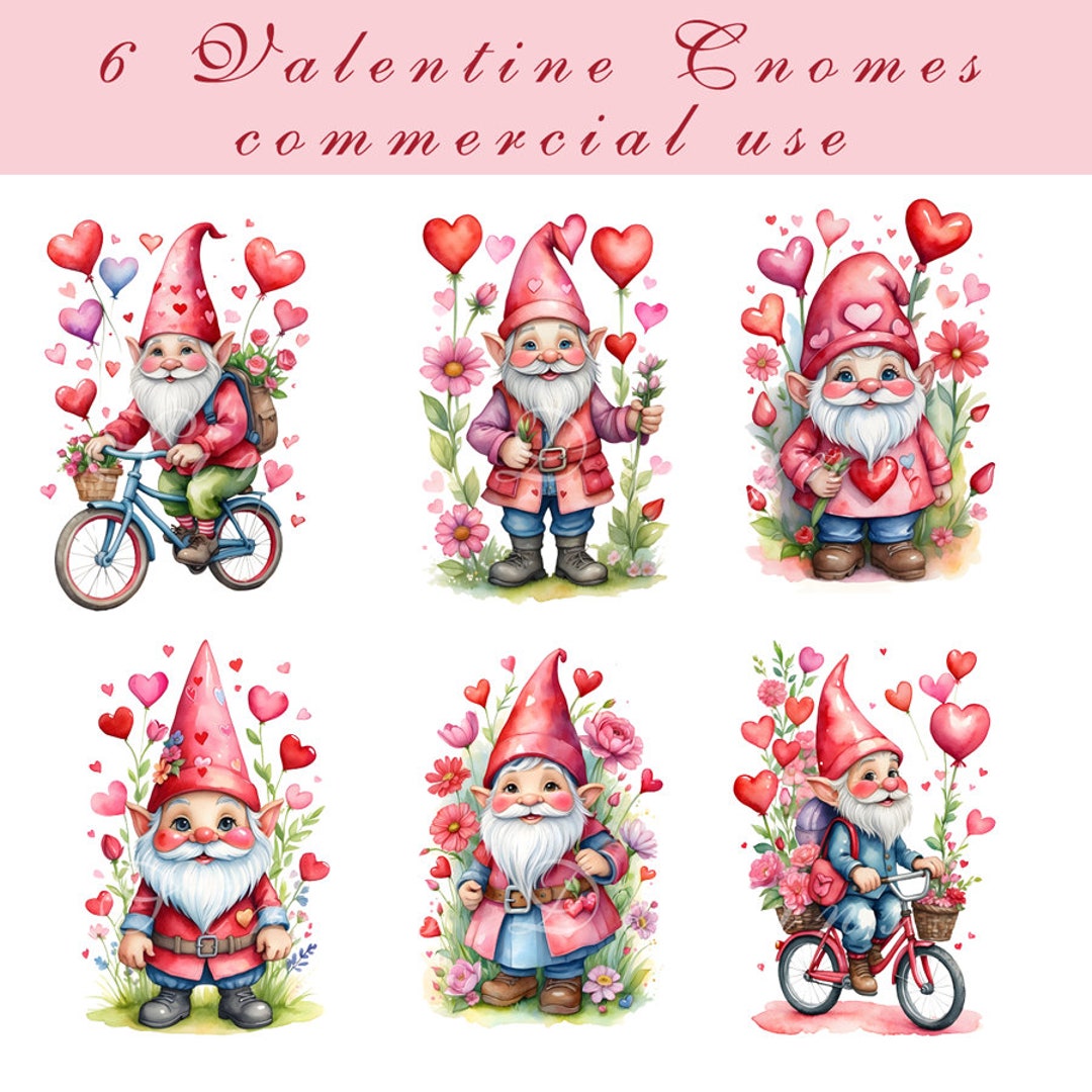 6 Valentine Gnome Clip Art, Valentine Elf, Gnome Card Making, Gnome PNG ...