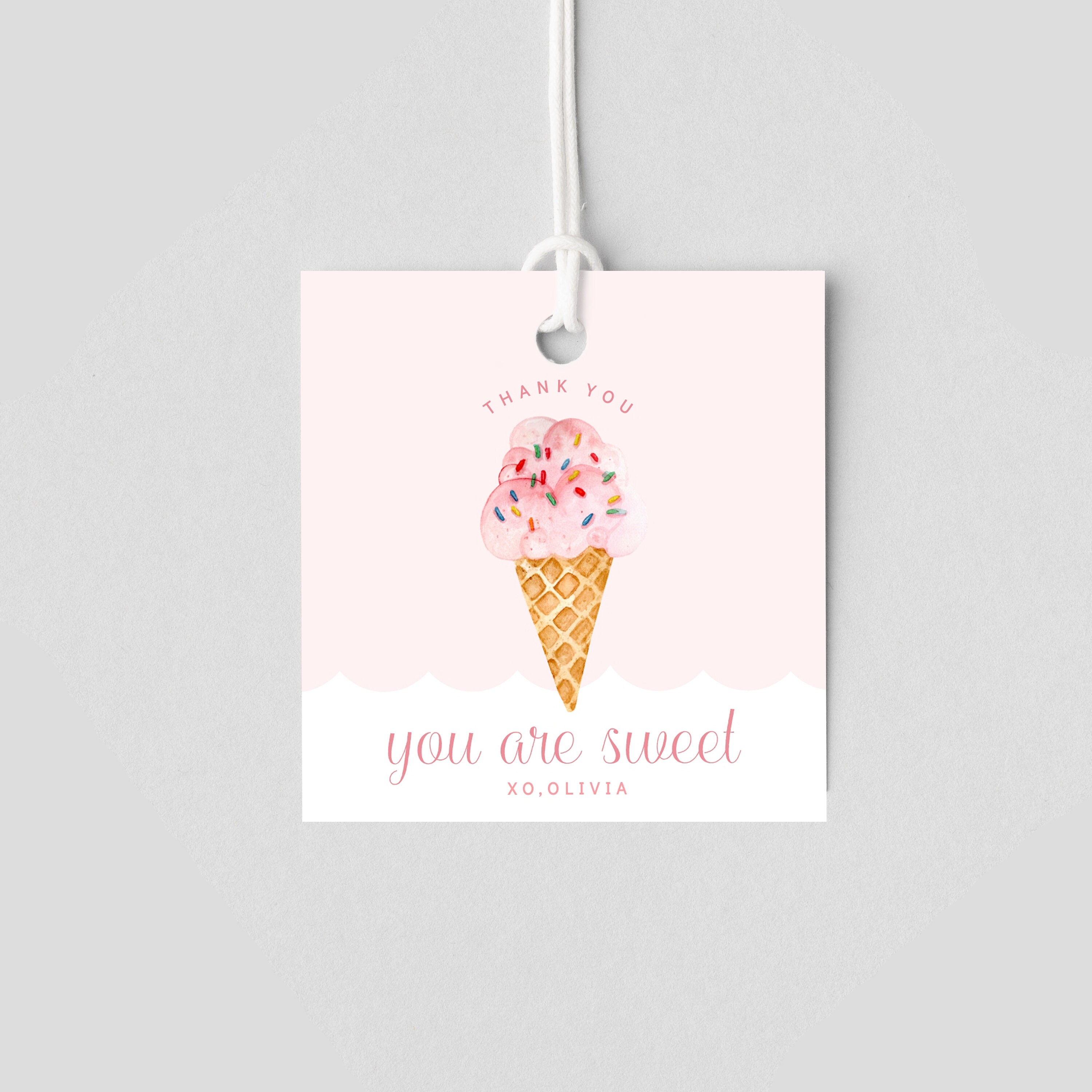 Ice Cream Favor Tag, Ice Cream Birthday Party Thank You Tag, Watercolor ...