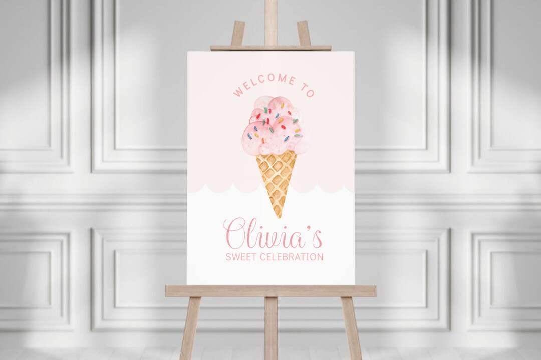 Ice Cream Birthday Welcome Sign Poster, Editable Ice Cream Party ...