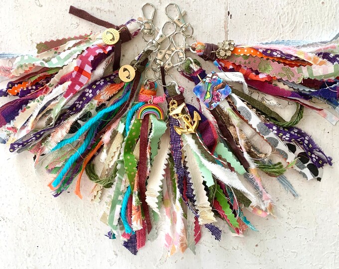Boho Handmade Fabric Charm Tassels, Keychains, Purse Tassel Clip, Mixed ...