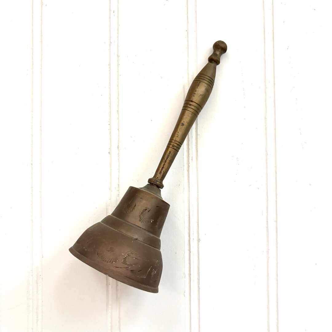 Vintage Brass Dinner Bell, Engraved Markings on the Bell, Cocktail Hour ...