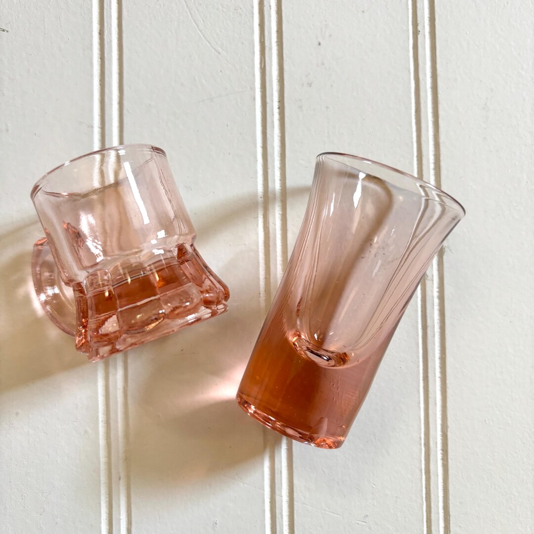 Vintage Pink Depression Glass Shot Glasses, 2 Glasses, Mug and Classic ...