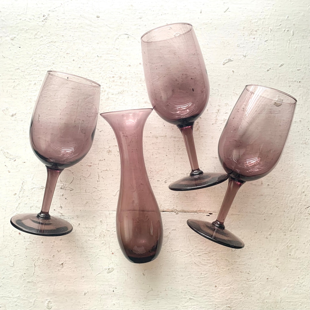 Vintage Majestic Plum Wine Glasses and Matching Bud Vase, Set of 3 ...