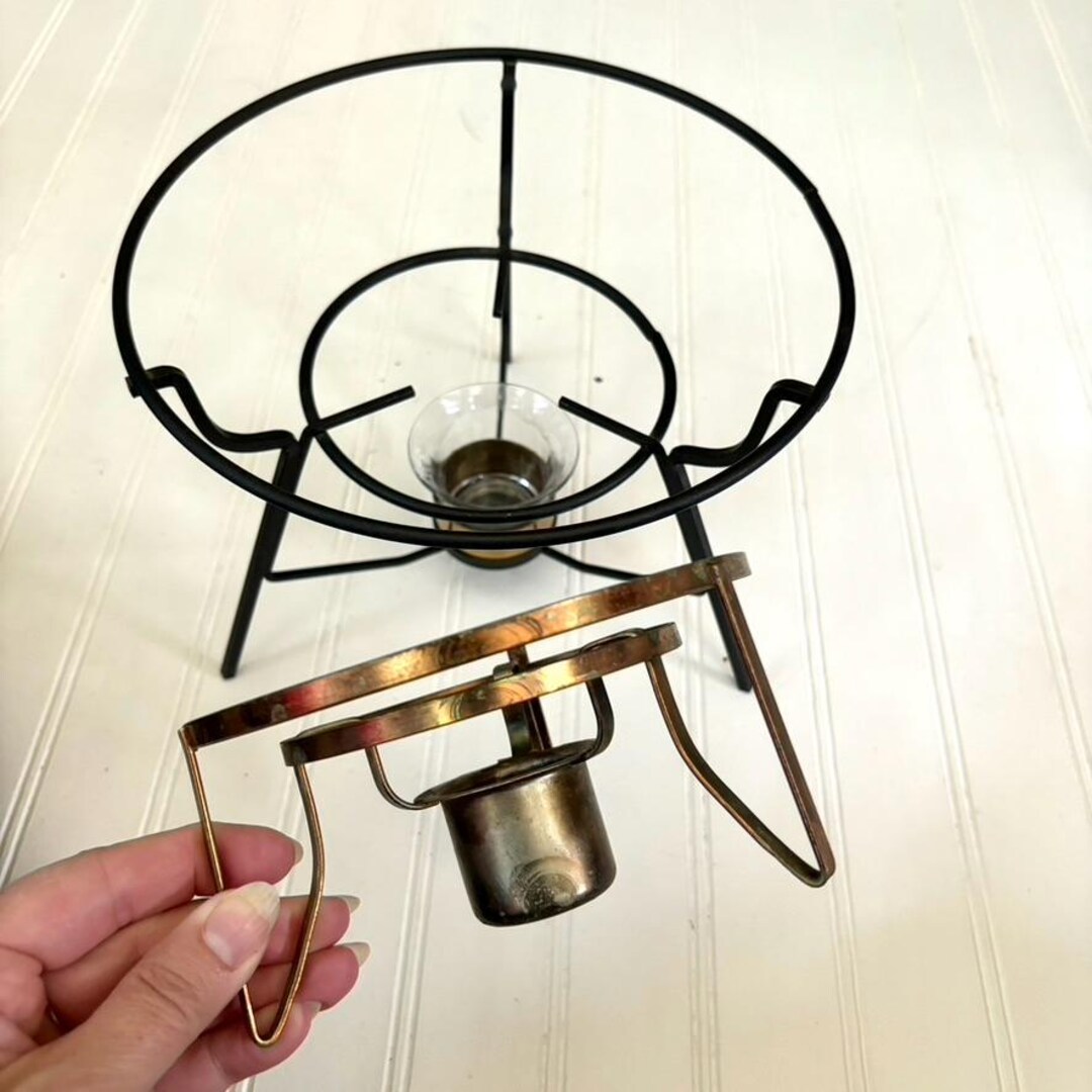 Vintage Midcentury Modern Warming Stands, Black and Brass Tone, Tea ...