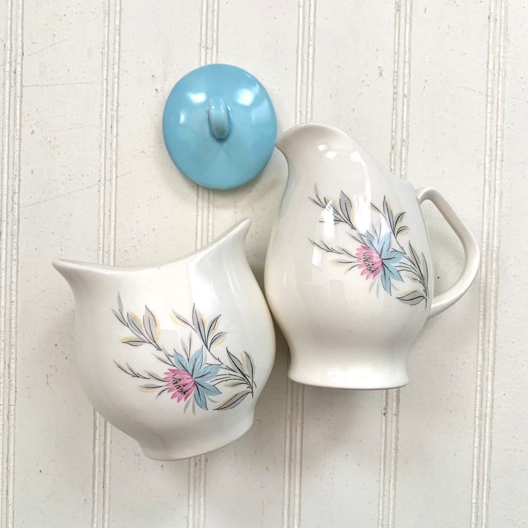 Vintage Steubenville Fairlane Cream and Sugar Set, Floral Midcentury ...