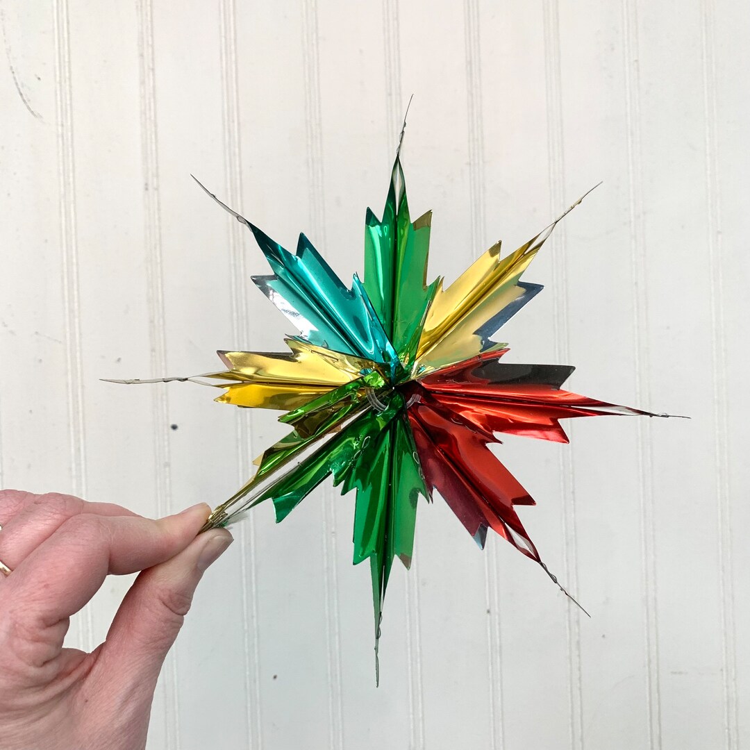 Vintage Plastic Foil Tinsel Fold Star Christmas Decoration, Multicolor ...