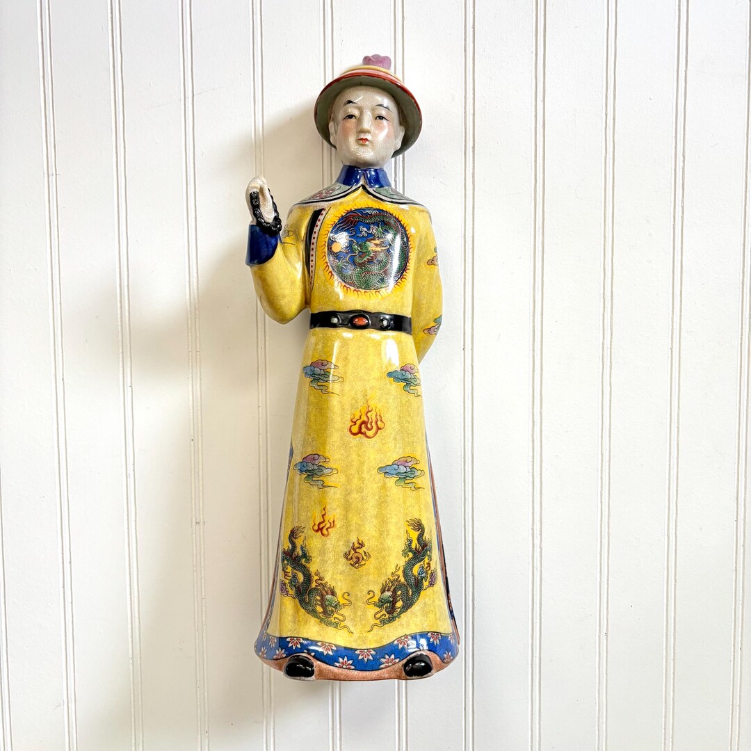 Vintage Chinese Man Porcelain Figurine Statue, Hand Painted, Glaze ...