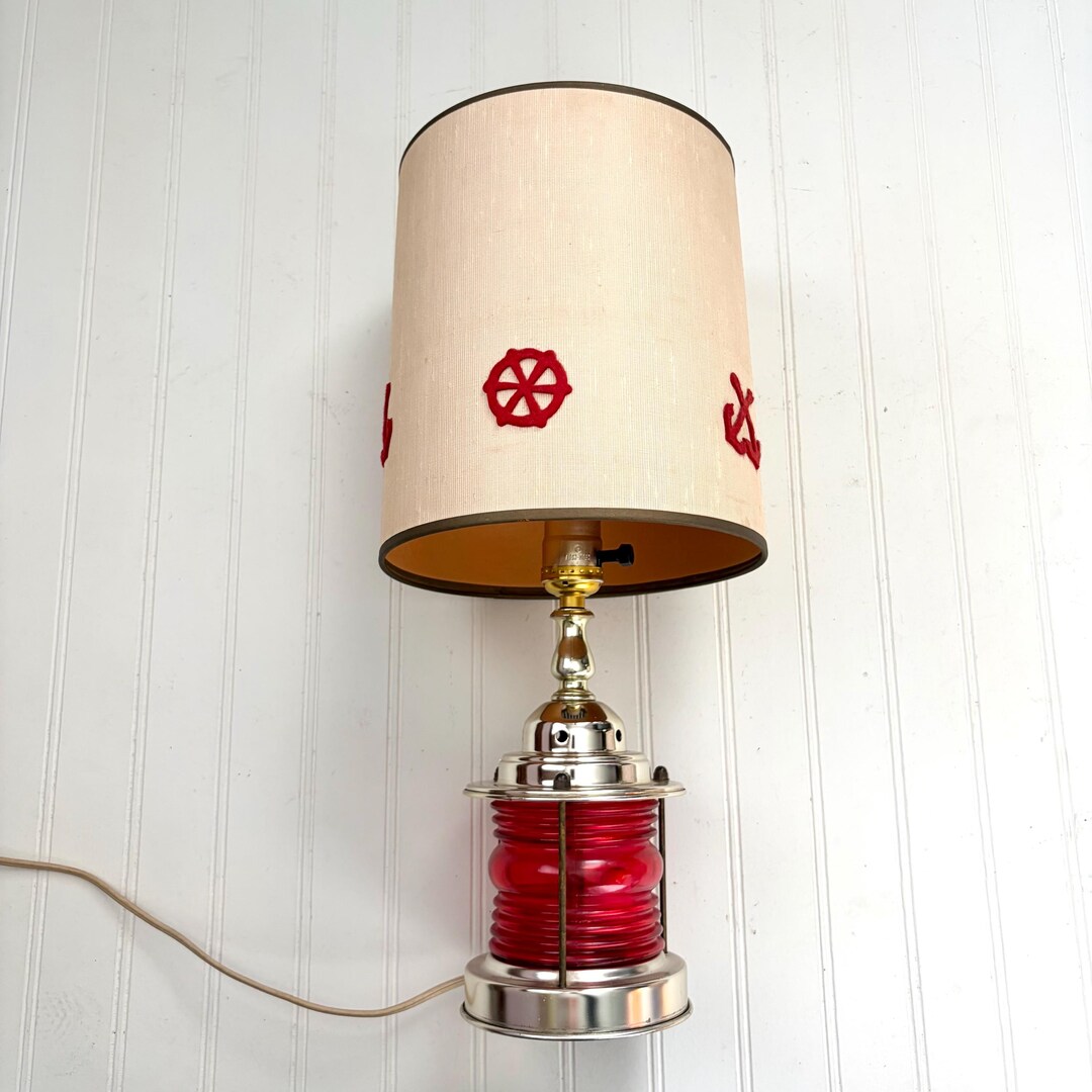 Vintage Nautical Theme Lamp and Shade, Three Way Switch, Red Ship Light ...