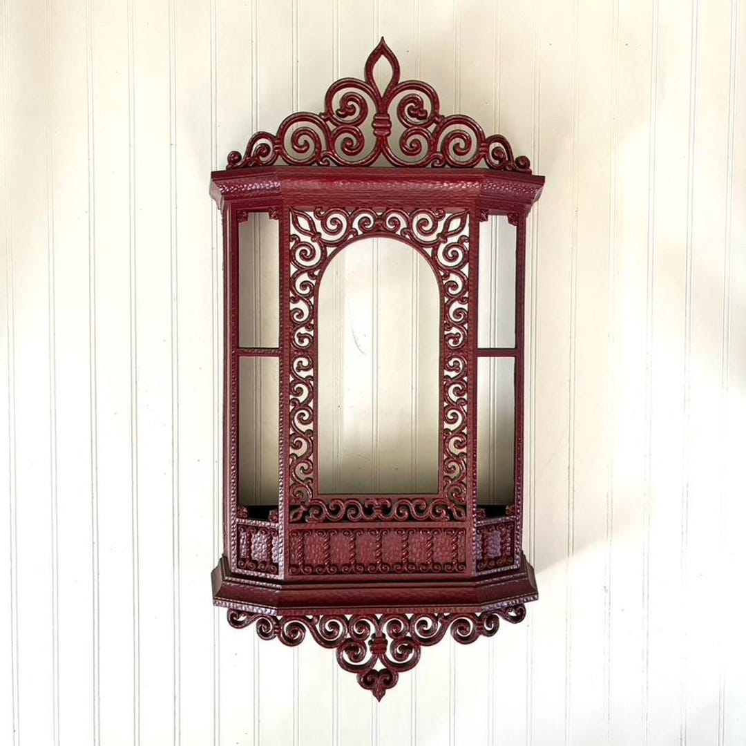 Vintage 1983 Homco Wall Shelf Display Case, Scrolls, Burgundy, Faux ...
