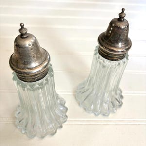 Vintage Oversize Glass Salt & Pepper Shakers, Silver Screw on Tops ...