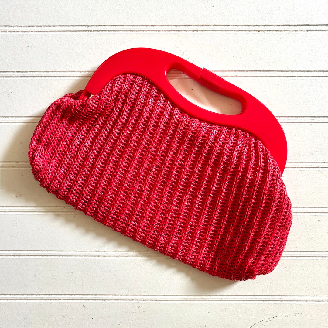 Vintage Red Woven Raffia Bag, Totally 1980s, Bag Makers, Red Top Handle ...
