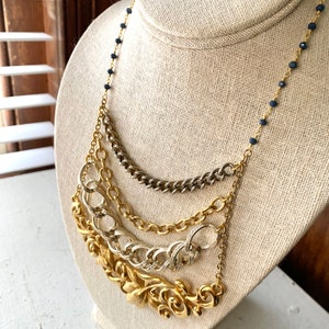 Stepped Swag Chain Bib Necklace in Gold Tones, Vintage Chain Swags and ...