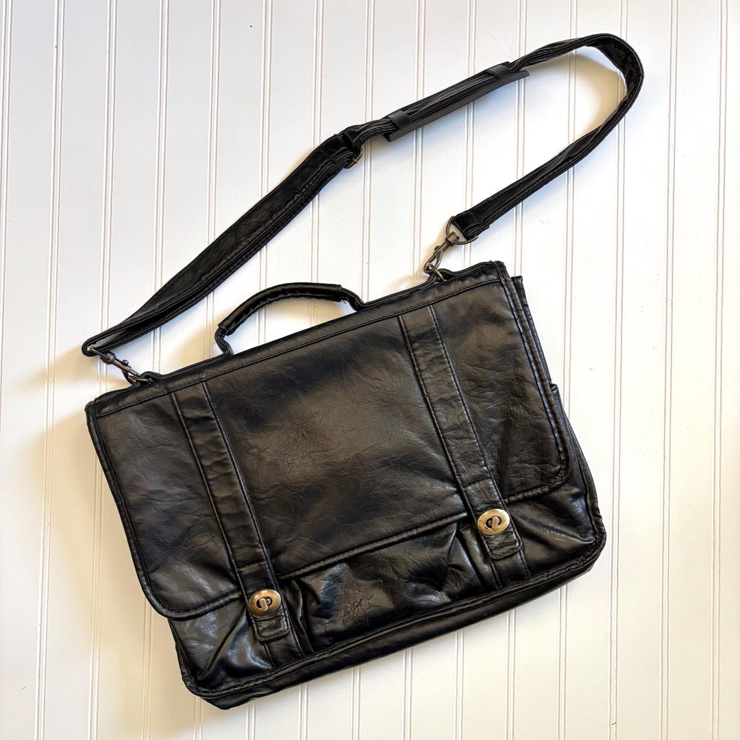 Vintage Monarch Black Leather Attache Briefcase, Shoulder Strap - Etsy