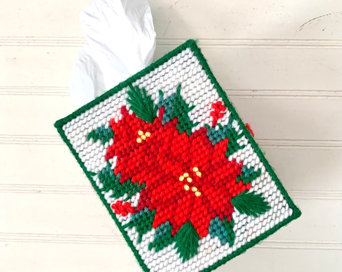 Vintage Poinsettia Christmas Tissue Box Cover, Holiday Home Decor ...