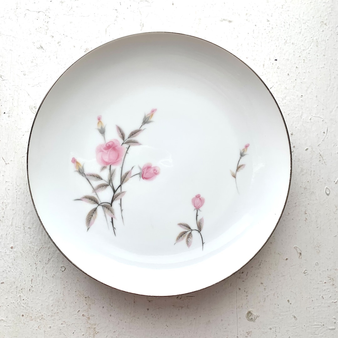 Vintage Kyoto Rose China Plates, Silver Rim, Set of Three - Etsy