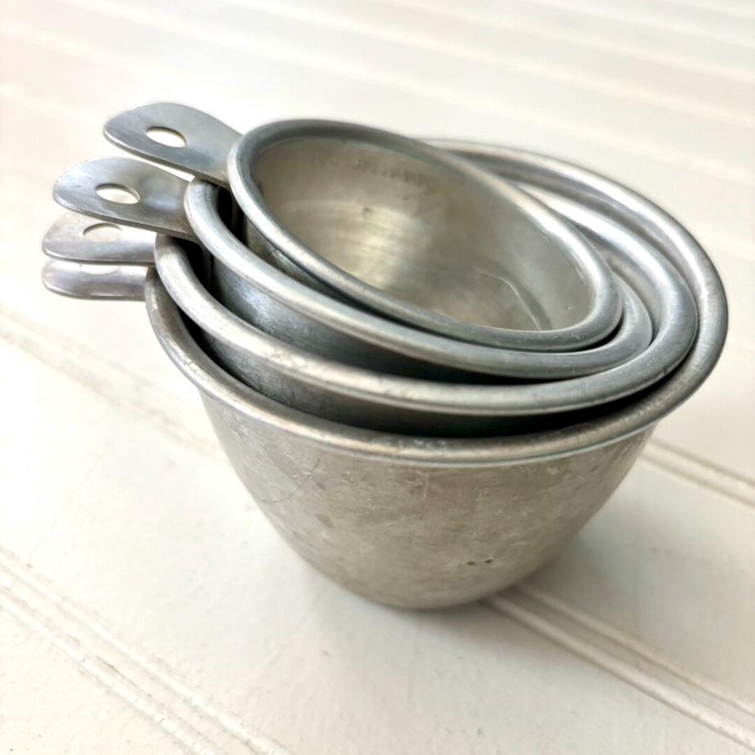 Vintage Silver Aluminum Measuring Cups, Primitive Kitchen, Rustic ...