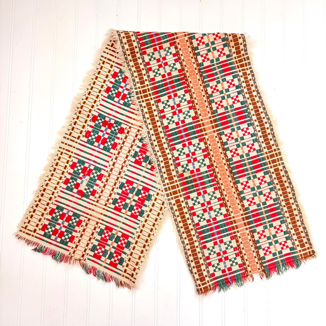 Vintage MCM Woven Table Runner, Linens, Dresser Topper, Midcentury Home ...