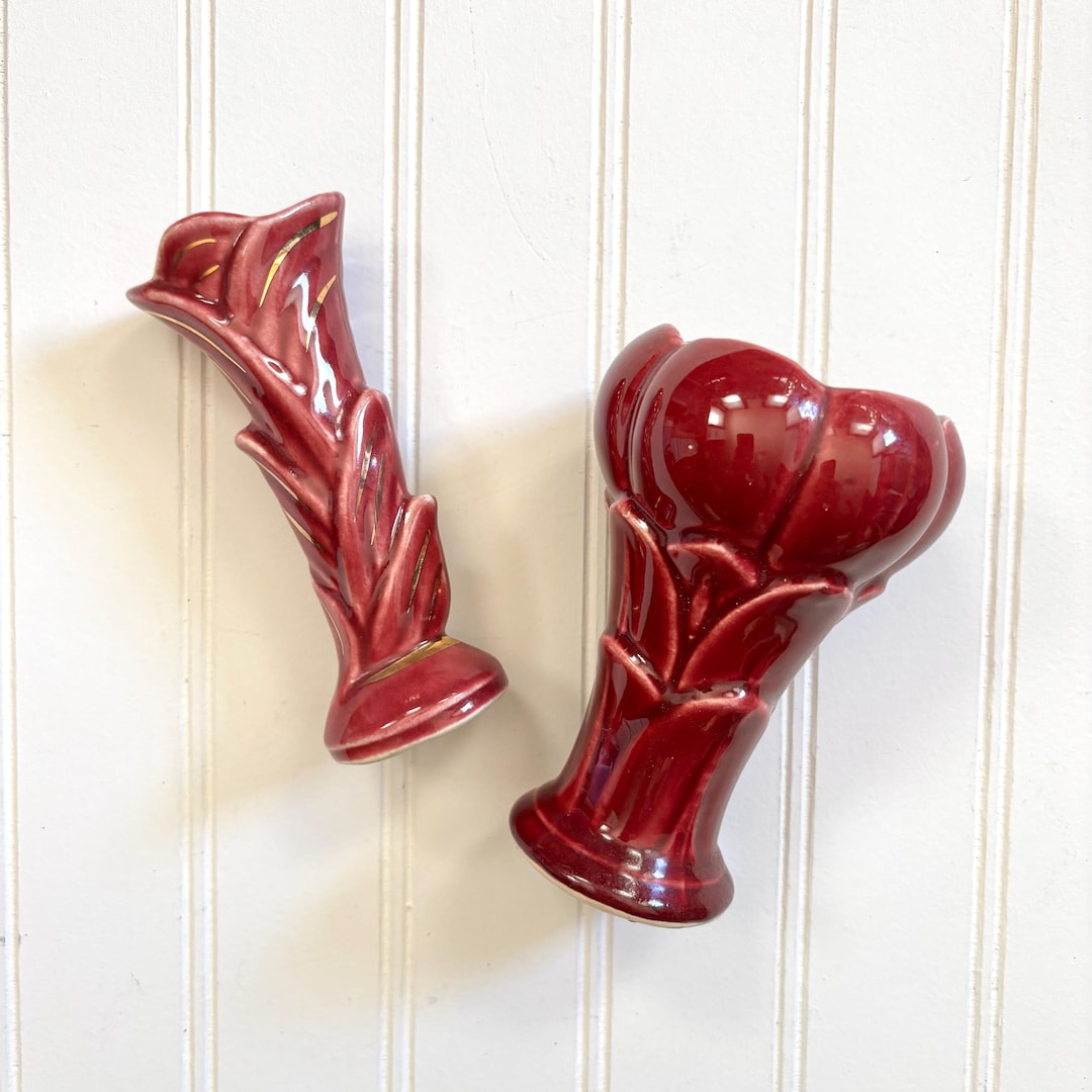 Vintage Midcentury Pottery Bud Vases, Burgundy Wine Glaze, USA 1135 ...