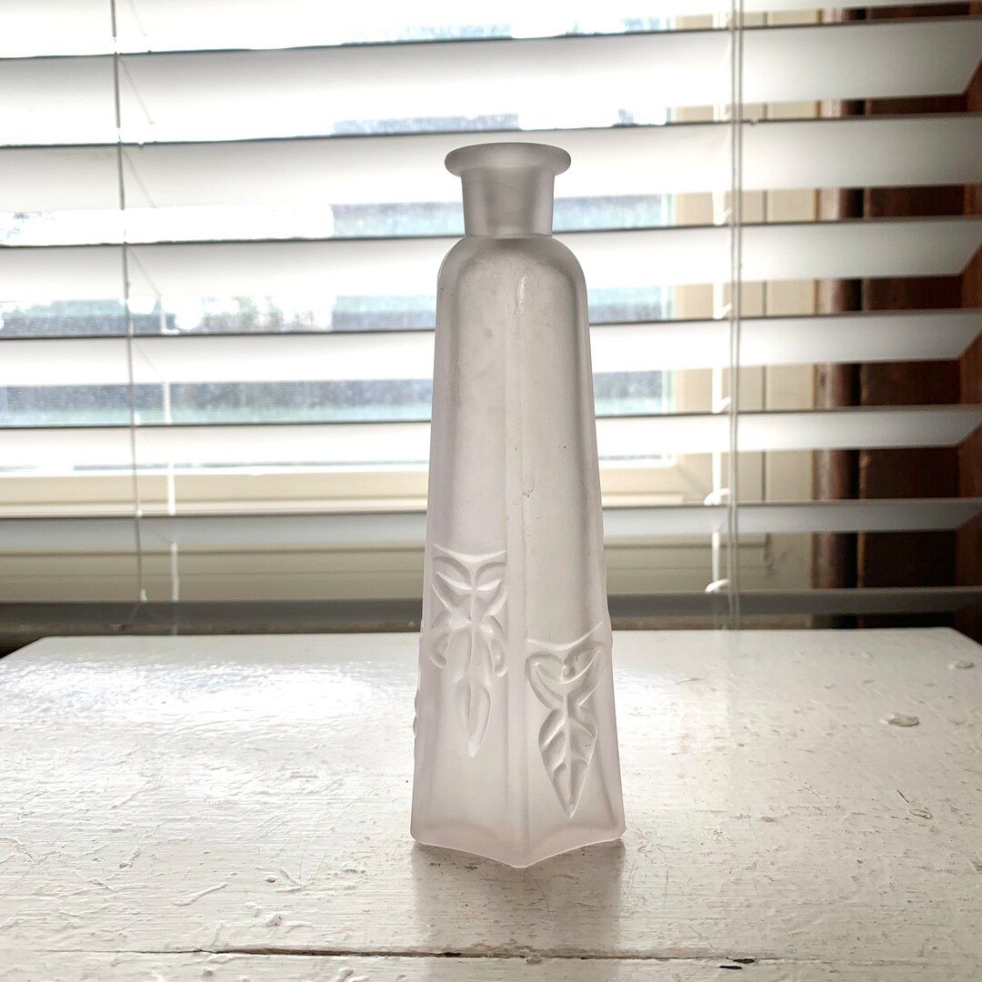 Vintage Frosted Glass Perfume Bottle, Clear Gray, Graduated Hexagon ...