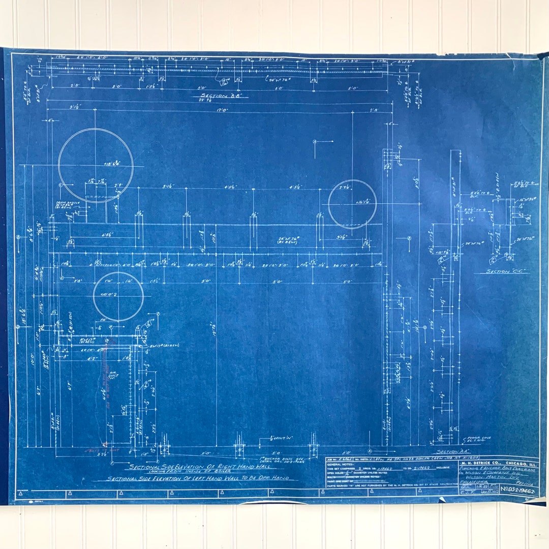 Vintage 1952 Industrial Blue Print Architectural Drawing, Philadelphia ...