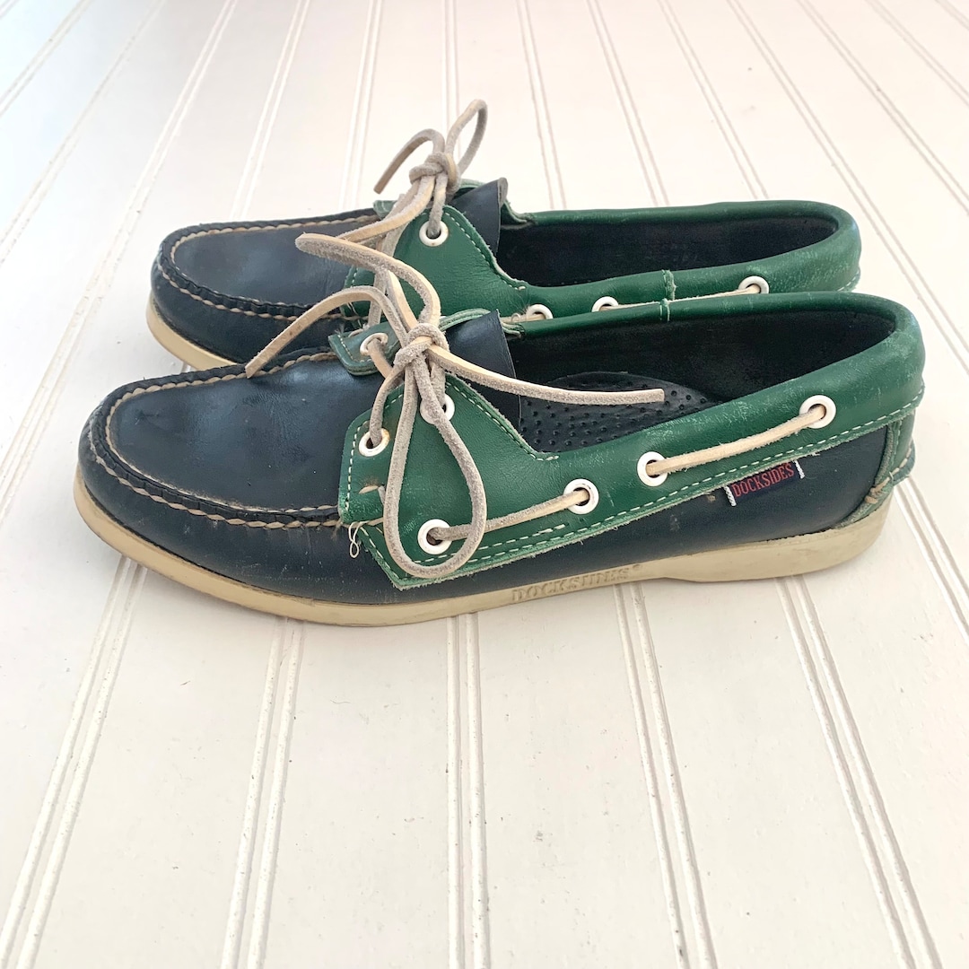 Size 7 1/2 Vintage Sebago Docksides Leather Loafers, Navy Blue and ...