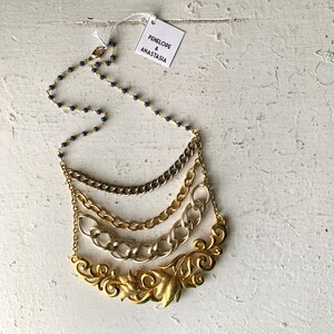 Stepped Swag Chain Bib Necklace in Gold Tones, Vintage Chain Swags and ...