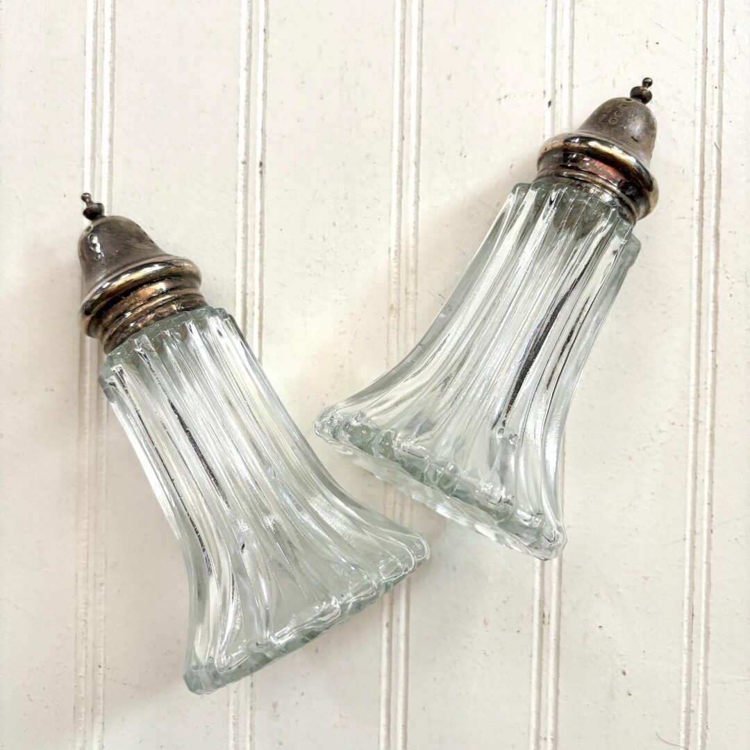 Vintage Oversize Glass Salt & Pepper Shakers, Silver Screw on Tops ...