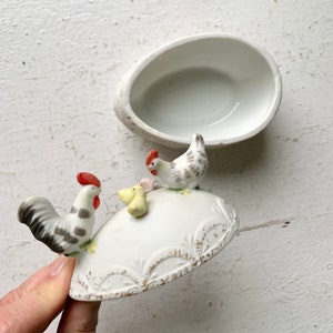 Vintage Lefton Bisque Porcelain Easter Egg, Farm Scene Family, Chicken ...