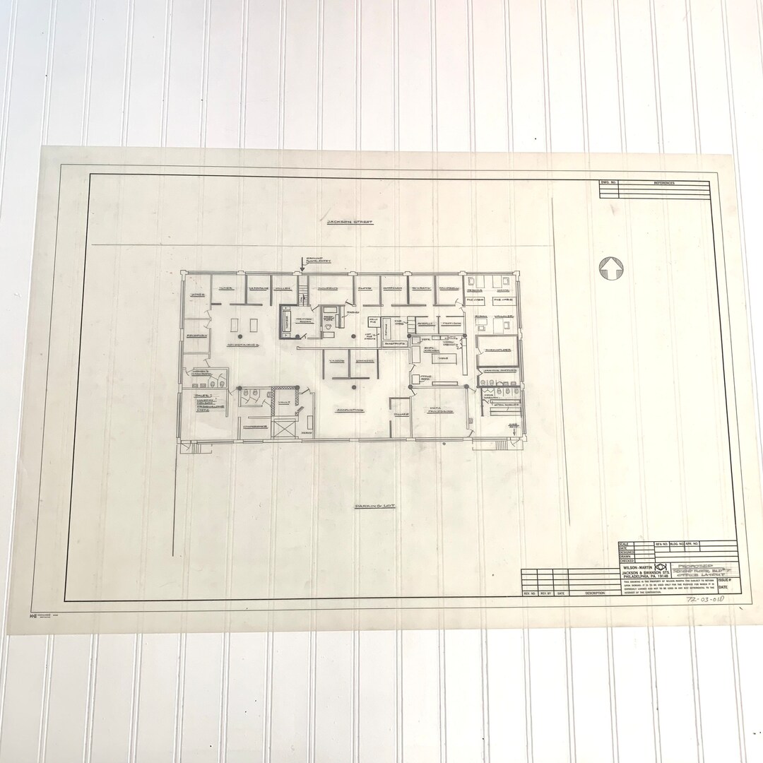 Vintage Blue Print Architectural Drawing on Plastic Drafting Film, Hand ...