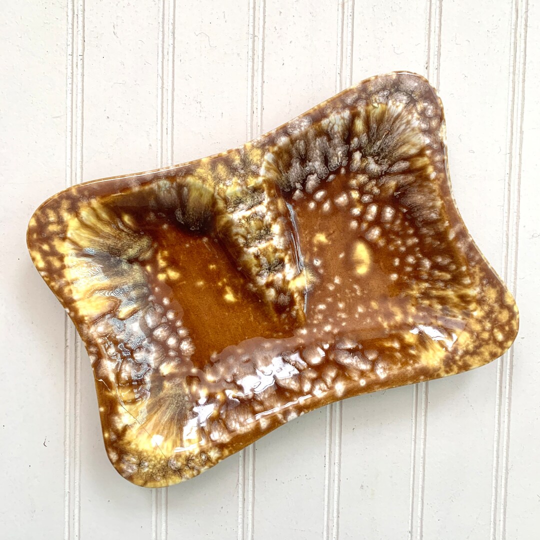 Vintage Splatter Paint Glazed Ashtray, 1960s Brown and Yellow Ceramic ...