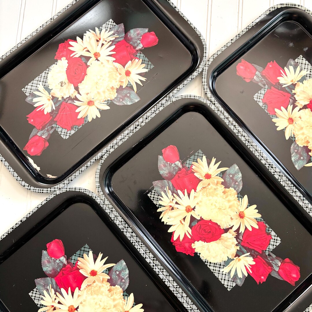Vintage Metal Lap Trays, Set of 4, Mid-century Floral Luncheon - Etsy