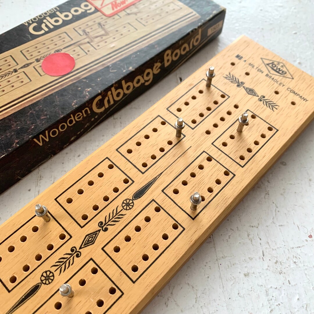 Vintage Wooden Cribbage Board in Original Box, Metal Pins, Slide Out ...