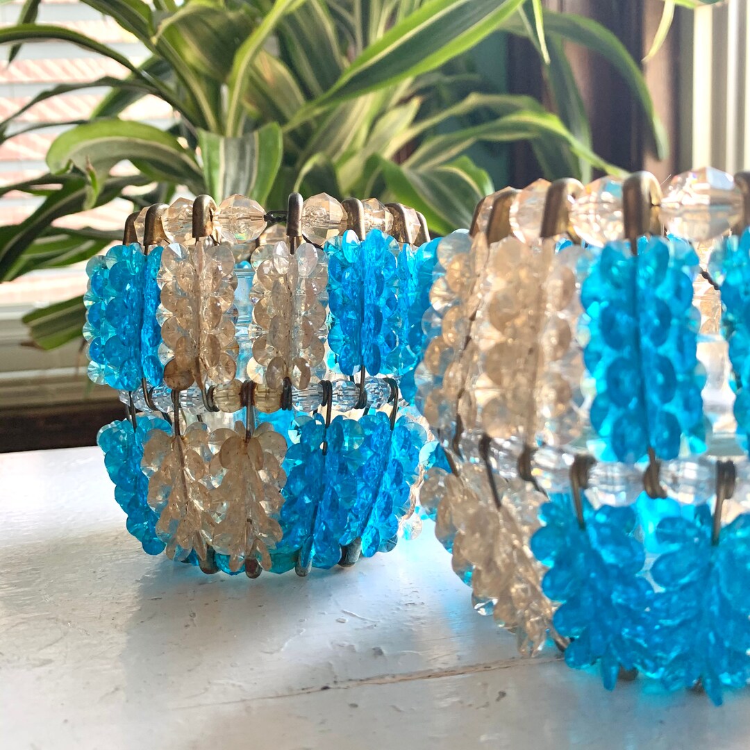 Vintage Beaded Tiki Candle Votive Holders, Blue Gold, Handmade 1970s ...