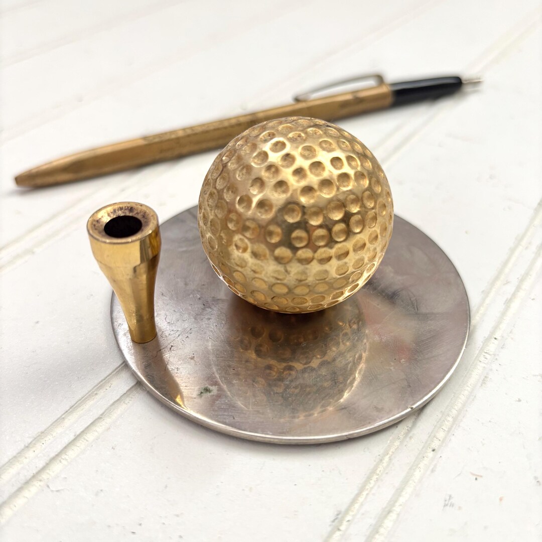 Vintage Brass Golf Ball Pen Holder, Sentry Abstract Company, Kitschy ...