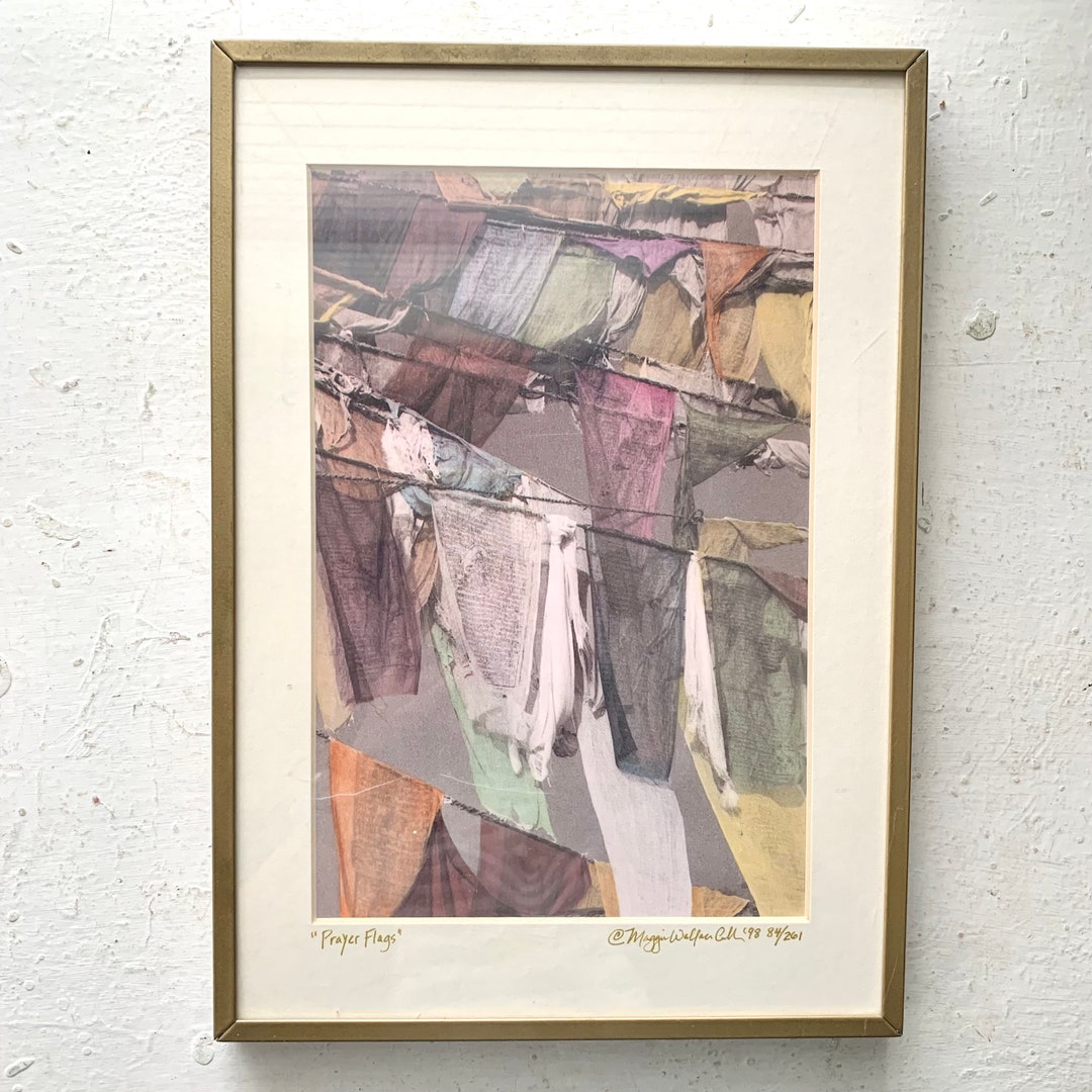 Vintage Wall Art Print, Prayer Flags, Tibet, India, Colorized ...