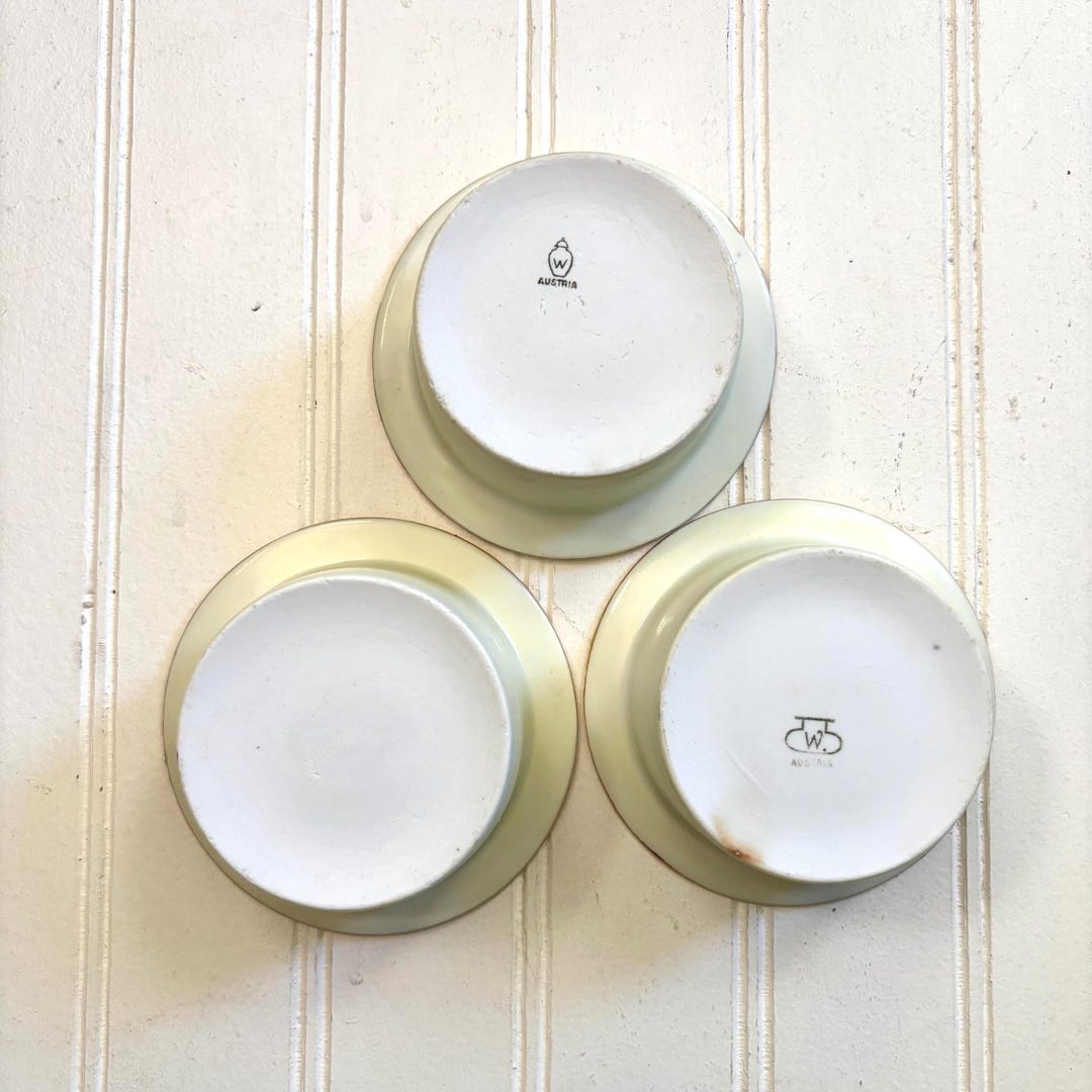Antique Wehinger Porcelain Ramekins, Celery Green, Gold Rim, Set of 3 ...