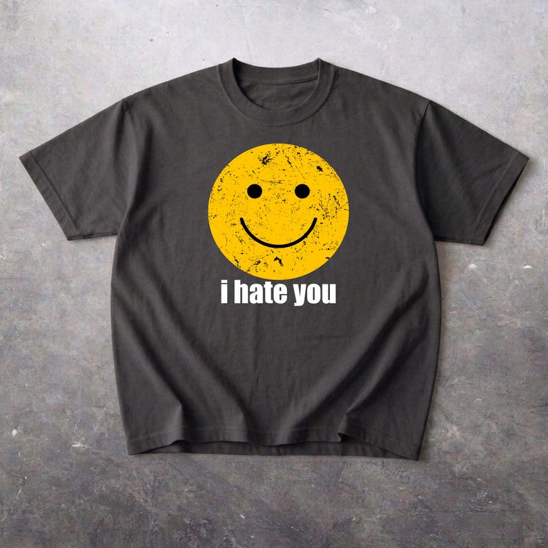 Distressed Smiley Face I Hate You Funny Harry Meme Tshirt, Grunge Style ...