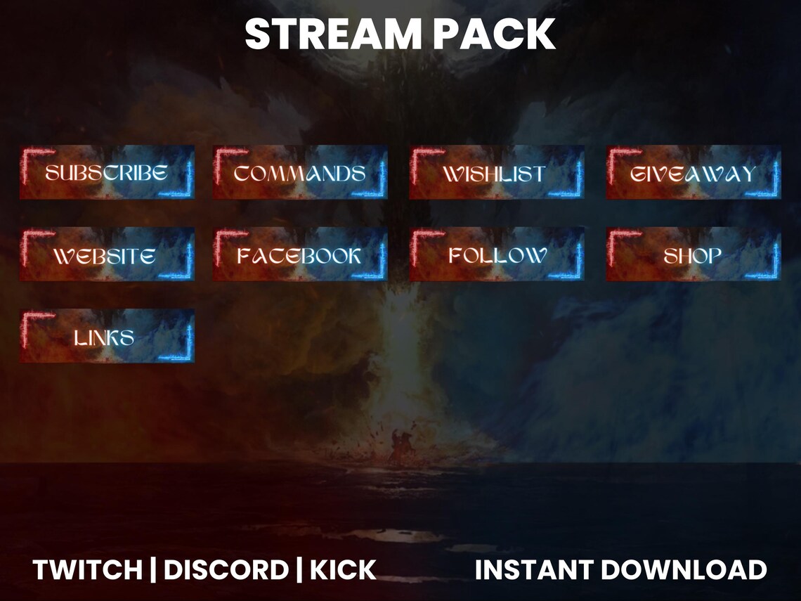 Ice & Fire Twitch Stream Pack Twitch Screen Overlays Animated Webcam ...