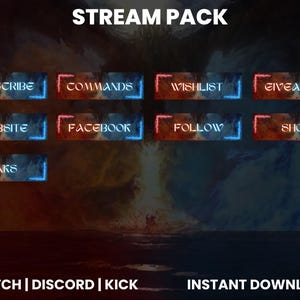 Ice & Fire Twitch Stream Pack Twitch Screen Overlays Animated Webcam ...