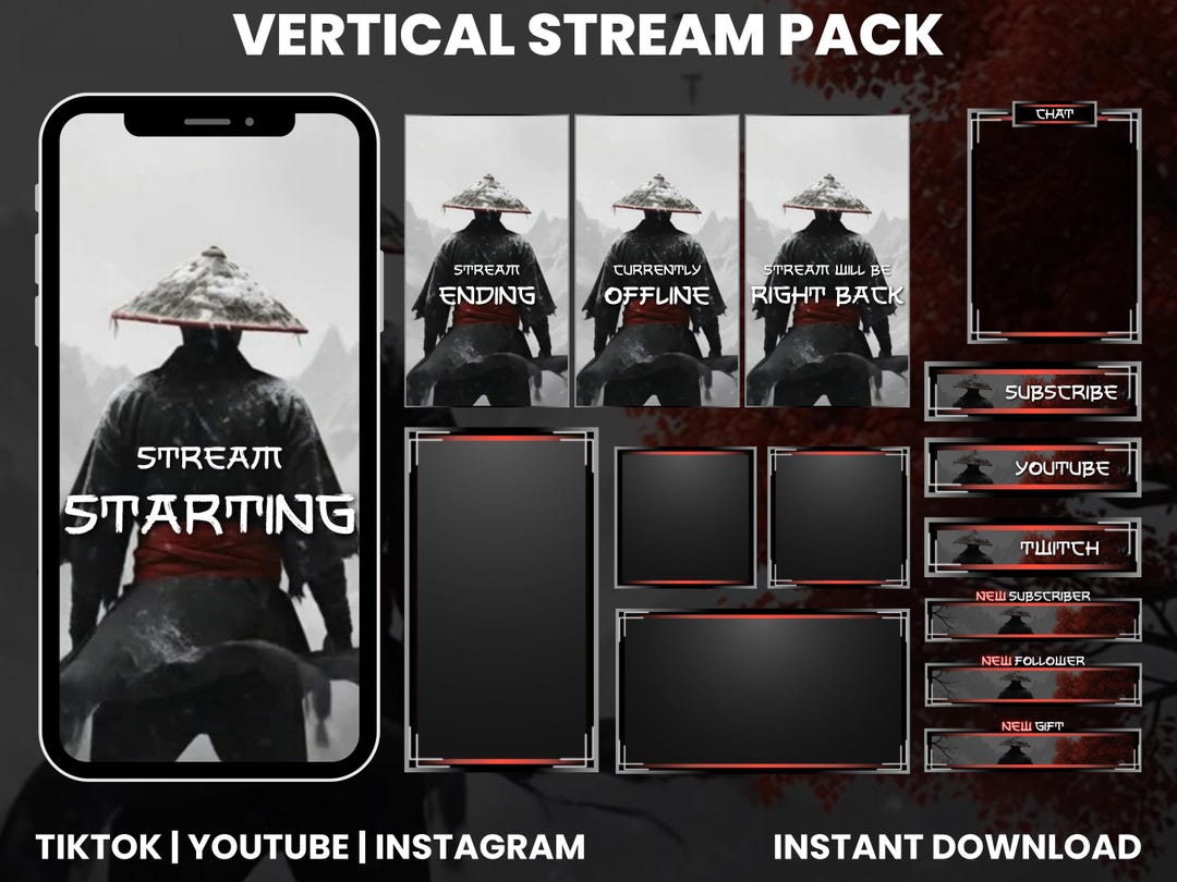 Samurai Warrior Vertical Stream Pack | Tiktok Twitch Youtube Overlays ...