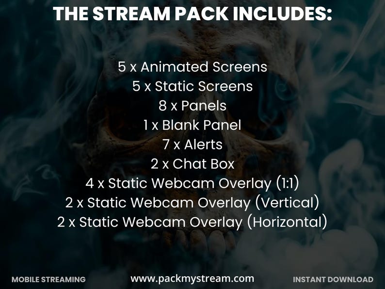 Blue Smoke Skull Vertical Stream Pack | Twitch Overlay | Animated ...