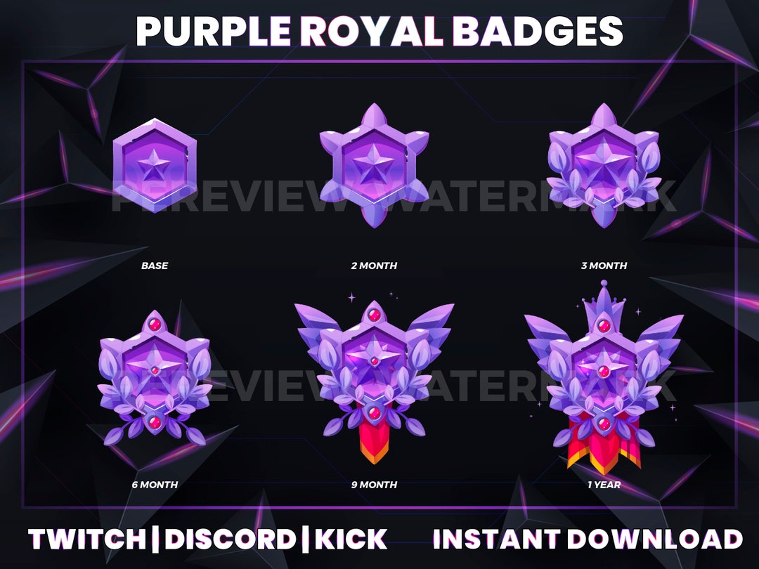 Purple Royal Twitch Sub Bit Achievement Badges for Streamers - Etsy