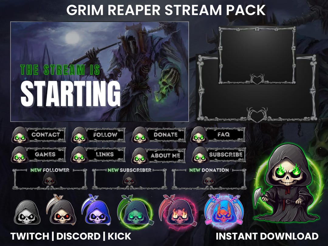 Grim Reaper Twitch Stream Pack | Animated Screens | Webcam Overlay ...