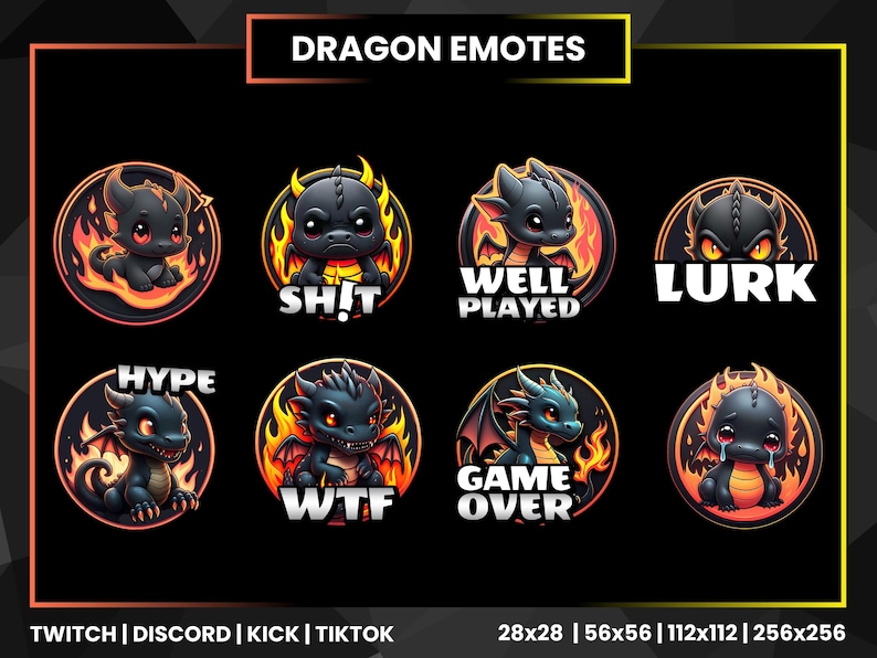 16 X Dragon Emotes | Twitch Emotes | Black Dragon Emotes | Baby Dragon ...